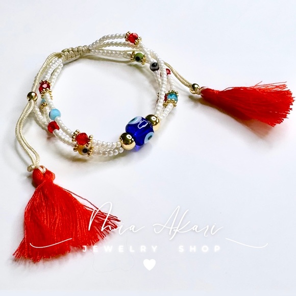 Jewelry | Colorful Devils Eye Shape Beads Bracelet Multi Layers Blue ...